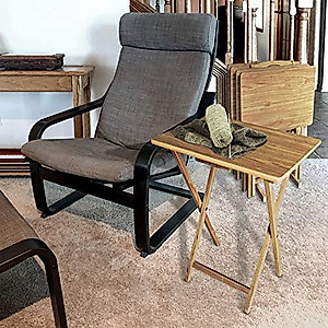 Plastic Development Group Heavy Duty Versatile Compact Folding Portable Table 5 Piece Wood Television TV Tray Set, Natural