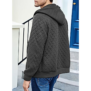 JMIERR Mens Hoodie Sweatshirt Casual Long Sleeve Full Zip Jacket with Pockets Quilted Hoodies for Men,US 43(L),A Grey
