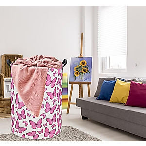 HIYAGON Butterfly Baby Laundry Basket Baby Hamper for Nursery Girl Kids Pink Hamper Cute Kids Toys Storage Bin Organizer Animal Room Decor for Home(Butterfly)