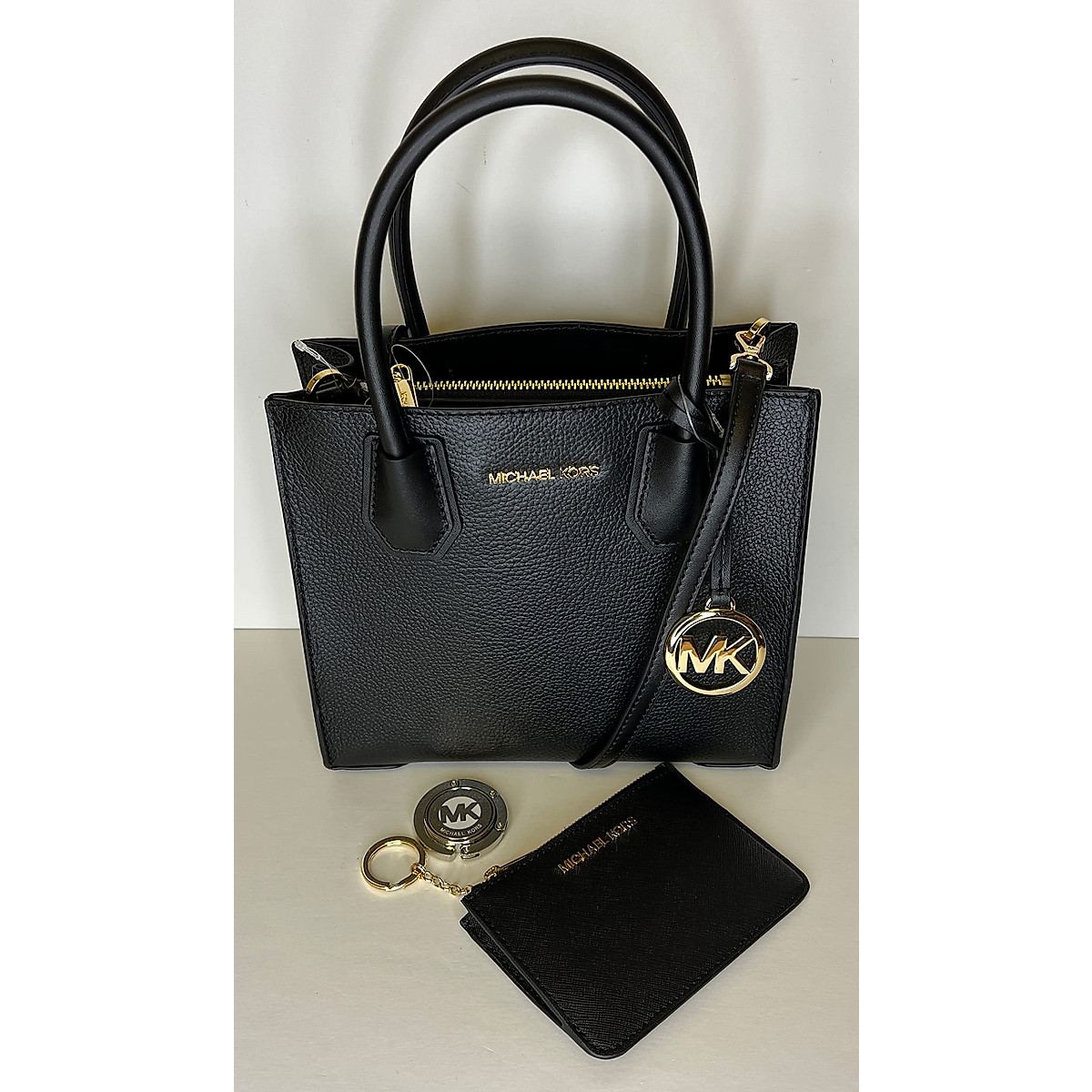 Michael Kors MICHAEL Michael Kors Mercer MD Messenger bundled SM TZ Coinpouch Purse Hook (BLK)
