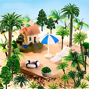 QuarenDen Model Trees, Miniature Trees, 38Pcs, Architecture Trees, Palm Trees with Sand for DIY Scenery Landscape, Model Train Scenery