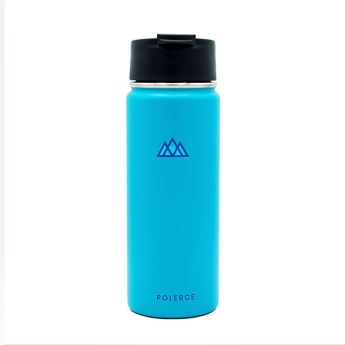 Vacuum Insulated Bottle with 3 Lids - Flex Straw Lid, Flex Lid, and Coffee Flip Lid - Stainless Steel Double Wall Thermally Insulated Flask - 5 Sizes - 5 Colors - by Polerce (18 Oz, Aqua (Blue))