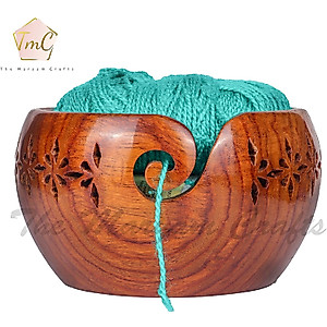 Personalized Rosewood Wooden Storage Yarn Bowl, Bowl Holder & Dispenser for Tangle-Free Yarn Perfect Large Knitting & Crochet Bowl - Personalized Gift (Personalized, Small - 6" Dia x 3" Height)
