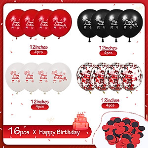 16 Pcs Red Black Confetti Latex Balloons, 12 Inch Red Black and White Happy Birthday Decoration Balloons for Red Black Themed Men Women Birthday Wedding Anniversary Graduation New Year Party Supplies