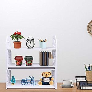 EXCEART White Display Shelf Desktop Bookshelf Organizer Wooden Desk Storage Shelf Rack Adjustable Tabletop Display Corner Countertop Bookcase Shelves for Office Kitchen White Adjustable Shelving