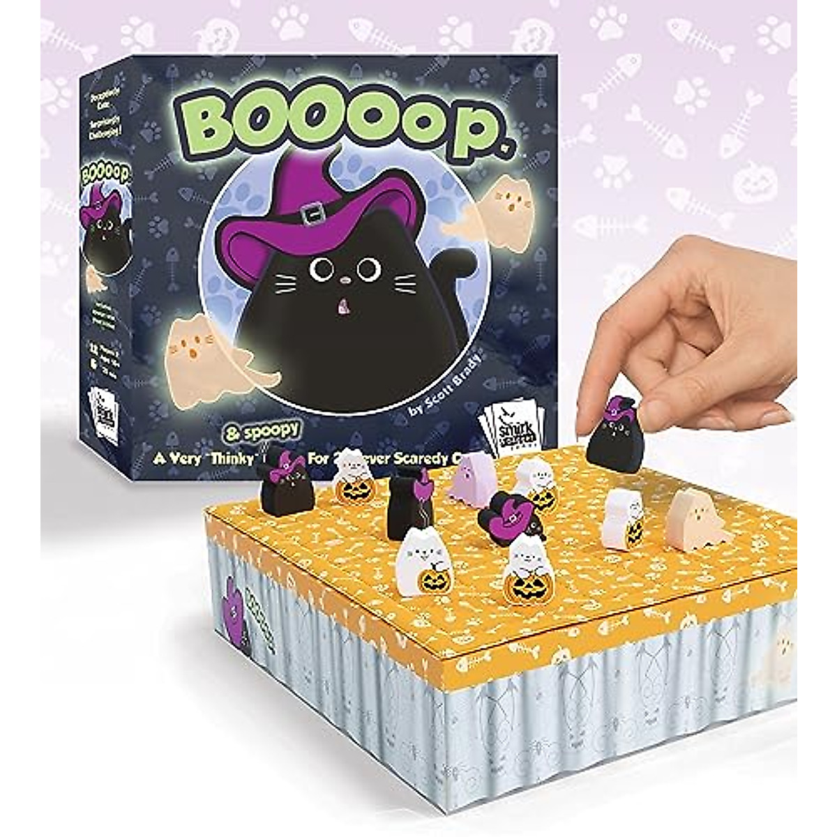 BOOoop by Smirk & Dagger: Adorable 2 Player Strategy Board Game, with 34 Cat and Kitten Pieces, Halloween Edition with New Ghost Cats, A Great Gift for Couples, Family, Adults and Kids Ages 10 and Up