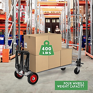 Convertible Hand Truck & Dolly Cart Heavy Duty Aluminum Hand Truck 2 in 1 Folding Multi-Cart Pneumatic Wheels, 400 lbs Load Capacity, Multi-Position Dolly Platform Cart