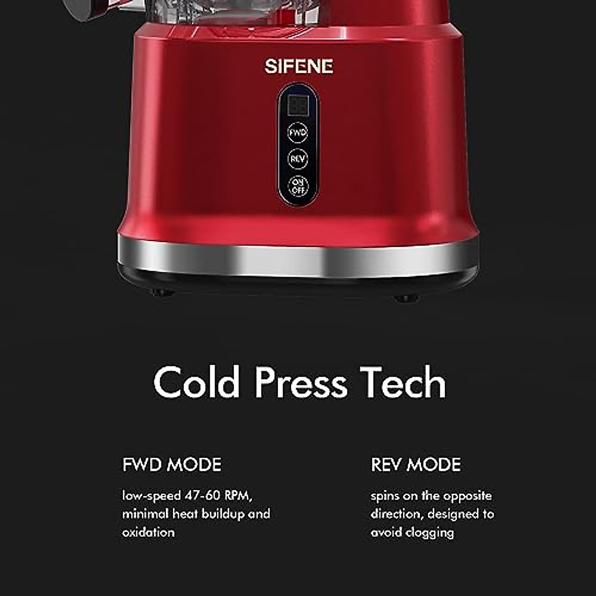 SIFENE Whole Slow Juicer, Vertical Cold Press Juicer, Juice Maker Extractor with 3.2" Big Mouth for Whole Fruits and Vegetables, Easy to Clean, 200W Quiet DC Motor, BPA Free, Red