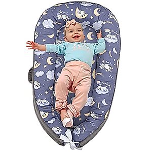 Hiseeme Baby nest Pillow for co-Sleeping，Baby Lounger for Newborn with Pillow，Breathable Natural 100% Cotton Portable Adjustable Newborn Essentials, Baby Nest Sleeper (Midnight Purple)