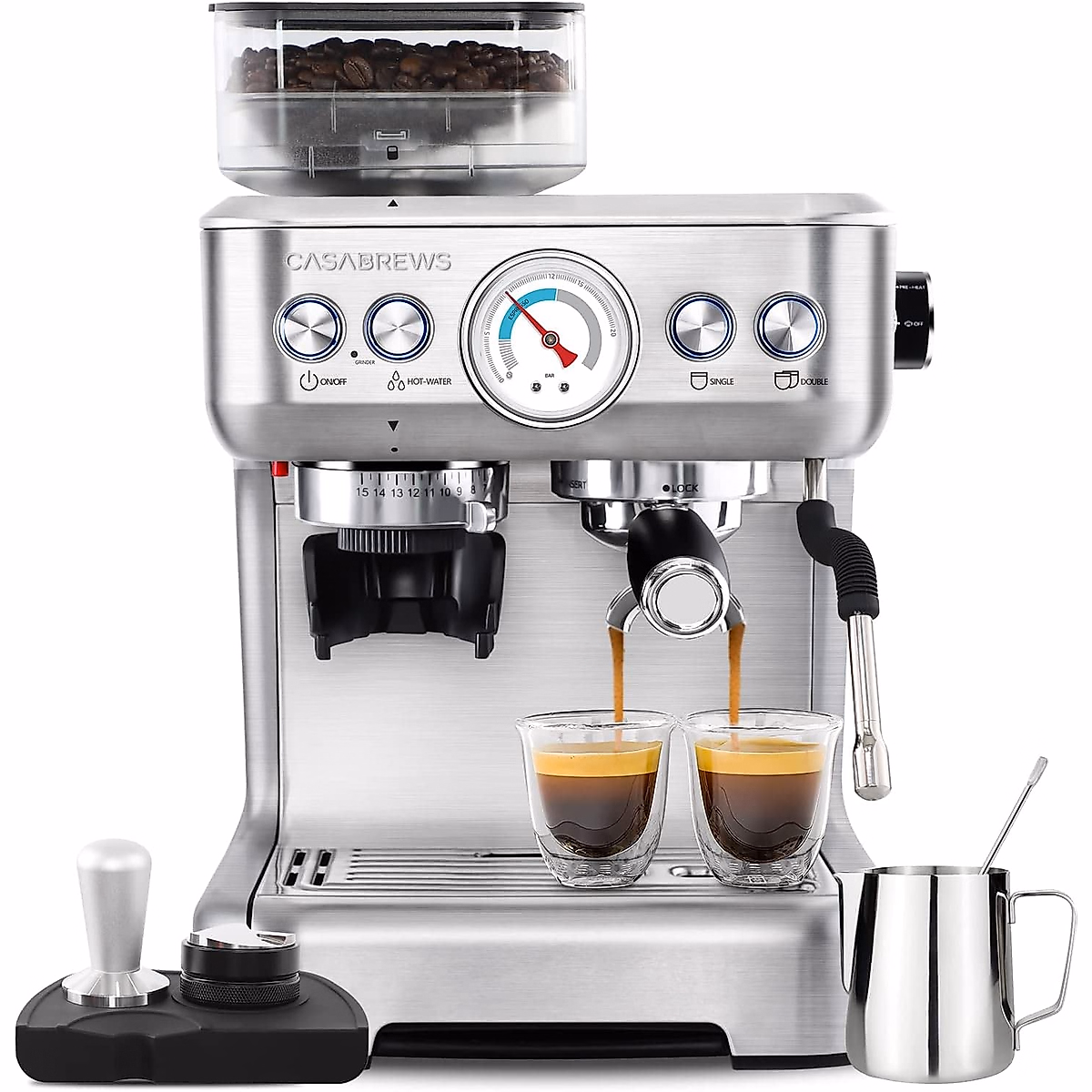 CASABREWS Espresso Machine With Grinder, Professional Espresso Maker With Milk Frother Steam Wand, Barista Espresso Coffee Machine With Removable Water Tank, Used
