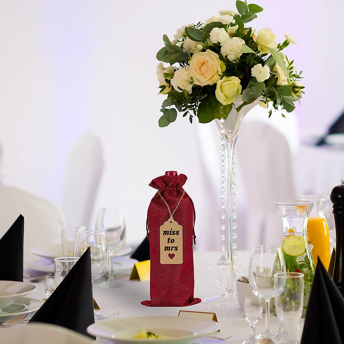 Qibote Burlap Wine Bags with Drawstrings, Wine Bags Gift - Single Reusable Bottle Bags Perfect for Travel, Wedding, Birthday, Housewarming and Dinner Party (12 Pcs - Brown and Red)