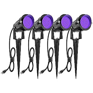 ZUCKEO Outdoor Blacklight Spotlight LED Spot Black Light with US Plug, 15W IP66 Landscape Black Lights Fixtures for Glow Party Body Paint Fluorescent Poster Yard Garden House Decorating(4Pack)