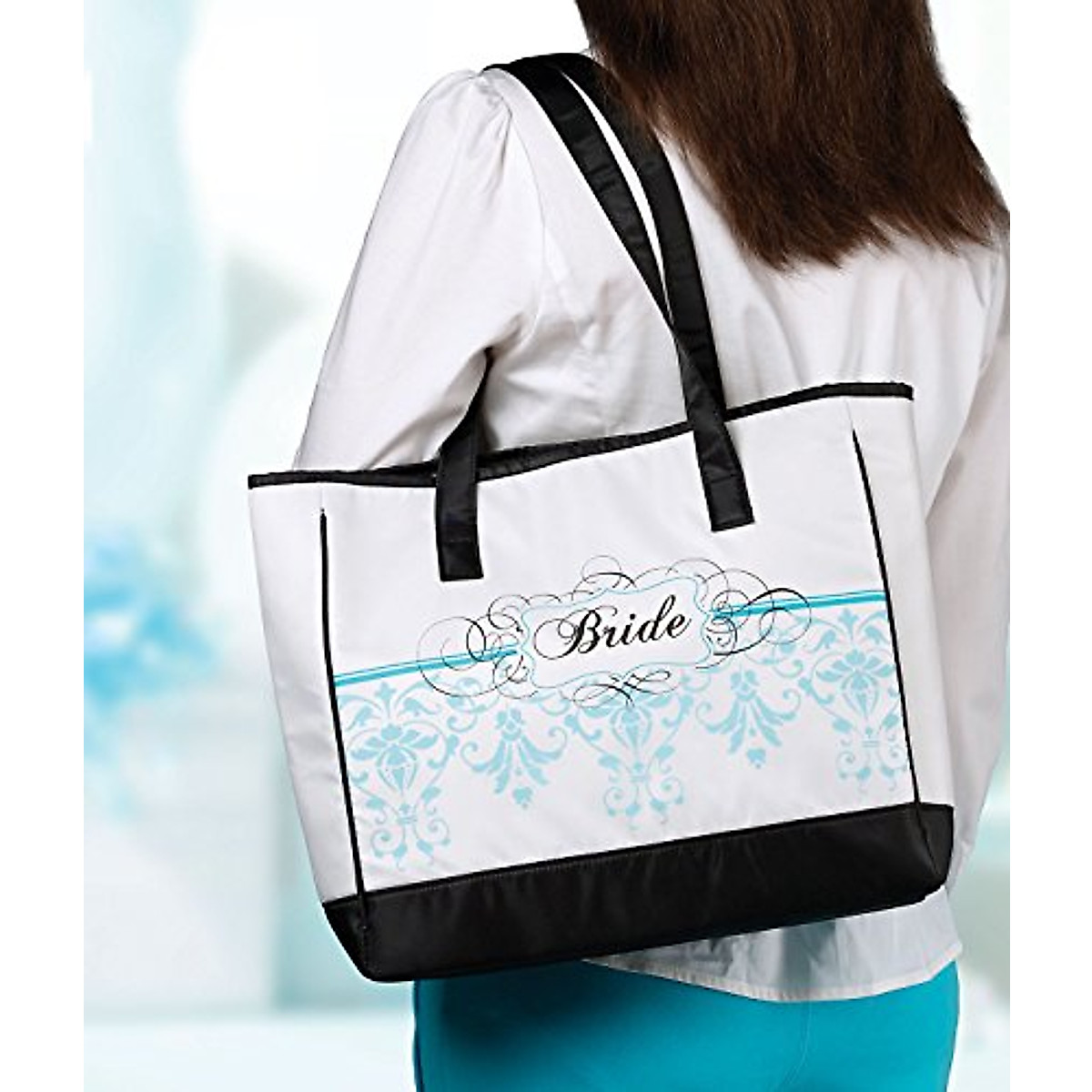 Lillian Rose 13"x12" Aqua TR620 BR Bride Tote Bag, 13" x 12" x 4"