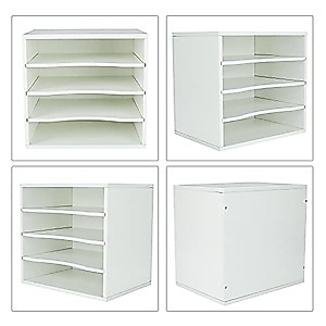 PAG Office Supplies Desk Organizer Wood File Mail Sorter with 3 Adjustable Drawer Boards,White