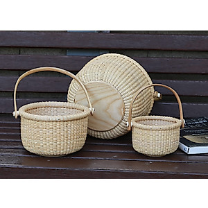 Teng Jin Open Round Nantucket Basket with Handles Handwoven Storage Serving Baskets for Easter, Picnics, Gifts, Home Decor and More several sizes ranging from 5” 13”