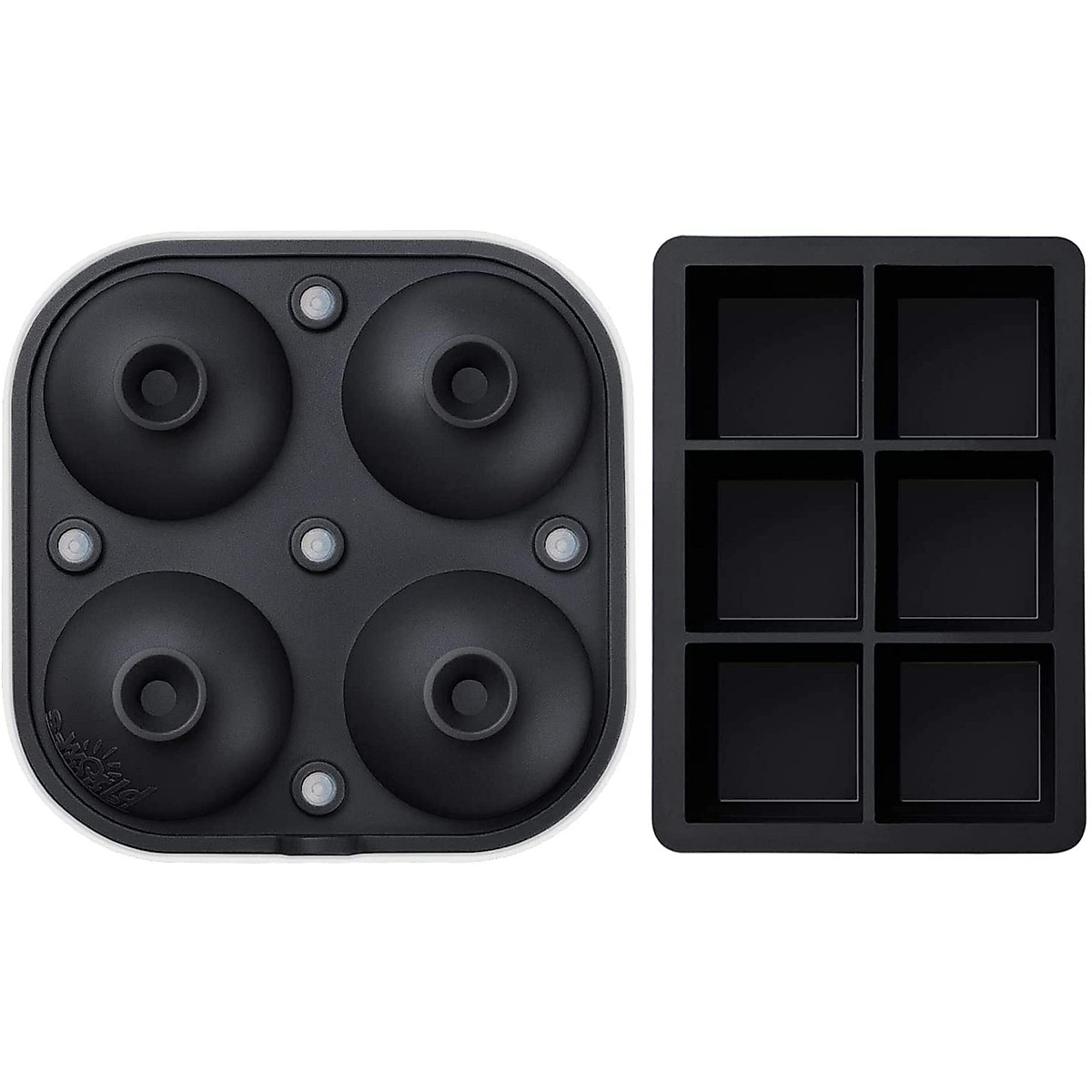 Samuelworld Large Silicone Premium Ice Trays, 2-Pack Combo, 2 Inches Big Ice Cube Tray & 2.5 Inches Large Ice Sphere - BPA Free, Craft Ice Maker for Gifting, Whiskey, Cocktails, Easy Release - Black