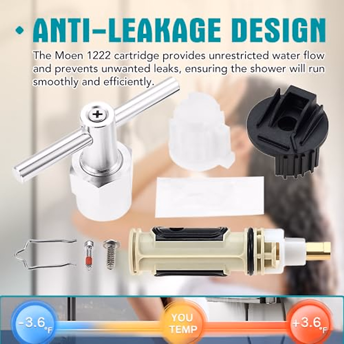 Yetaha 1222 Replacement Cartridge with 104421 Cartridge Puller Removal Tool, Retainer Clip, and 116653 Handle Adapter Kit, Compatible with Moen Tub Shower & Moen Faucet Bathtub Shower Valve Parts