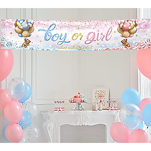 Bear Gender Reveal Decoration-Pink And Blue Bear Baby Shower Banner Decoration,Large Baby Baer Boy Or Girl Yard Sign Banner for Bear Theme Gender Revel Party Decoration