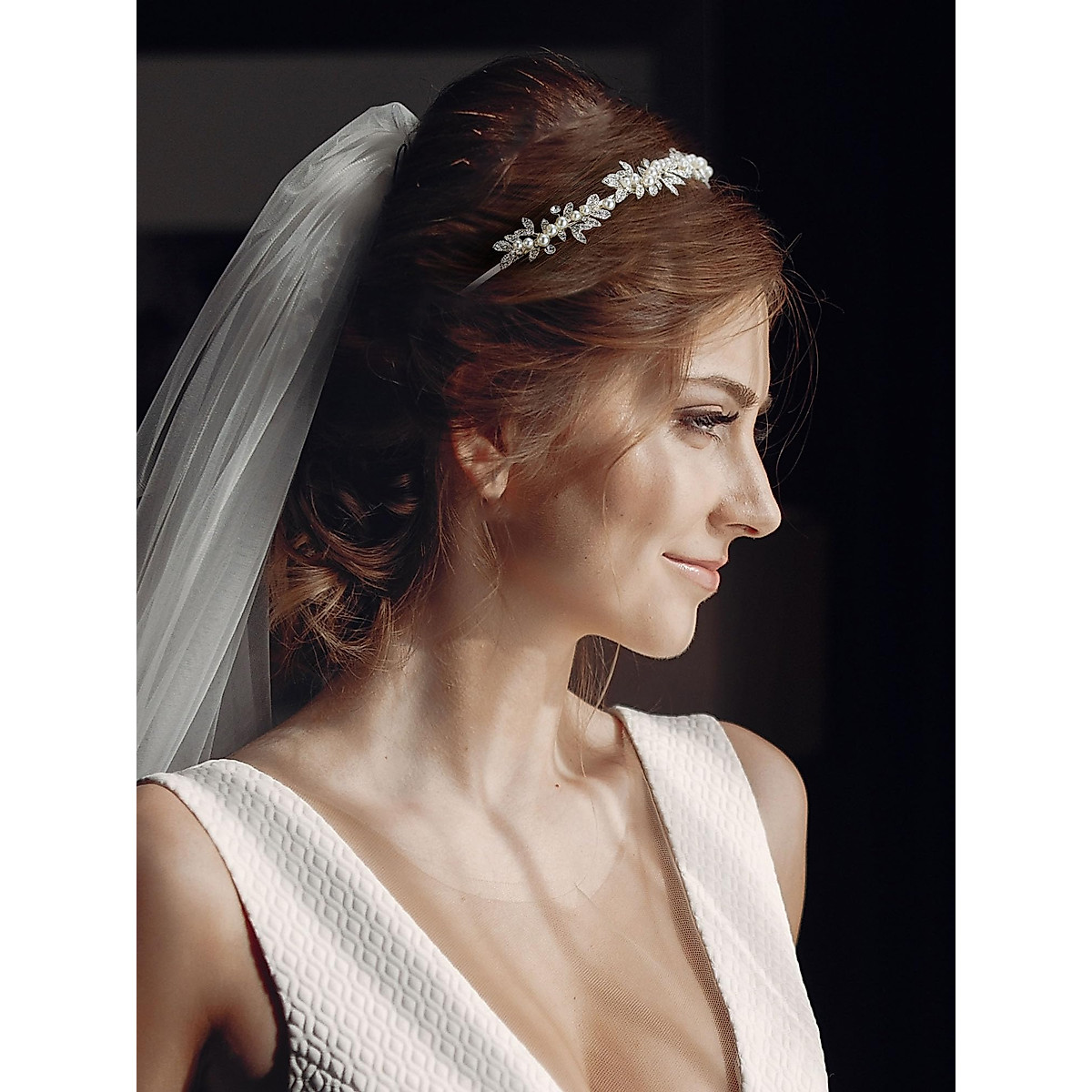 SWEETV Rhinestone Bridal Headband Silver Crystal Tiara for Women Pearl Wedding Headpieces for Bride Hair Accessories for Prom Birthday Party