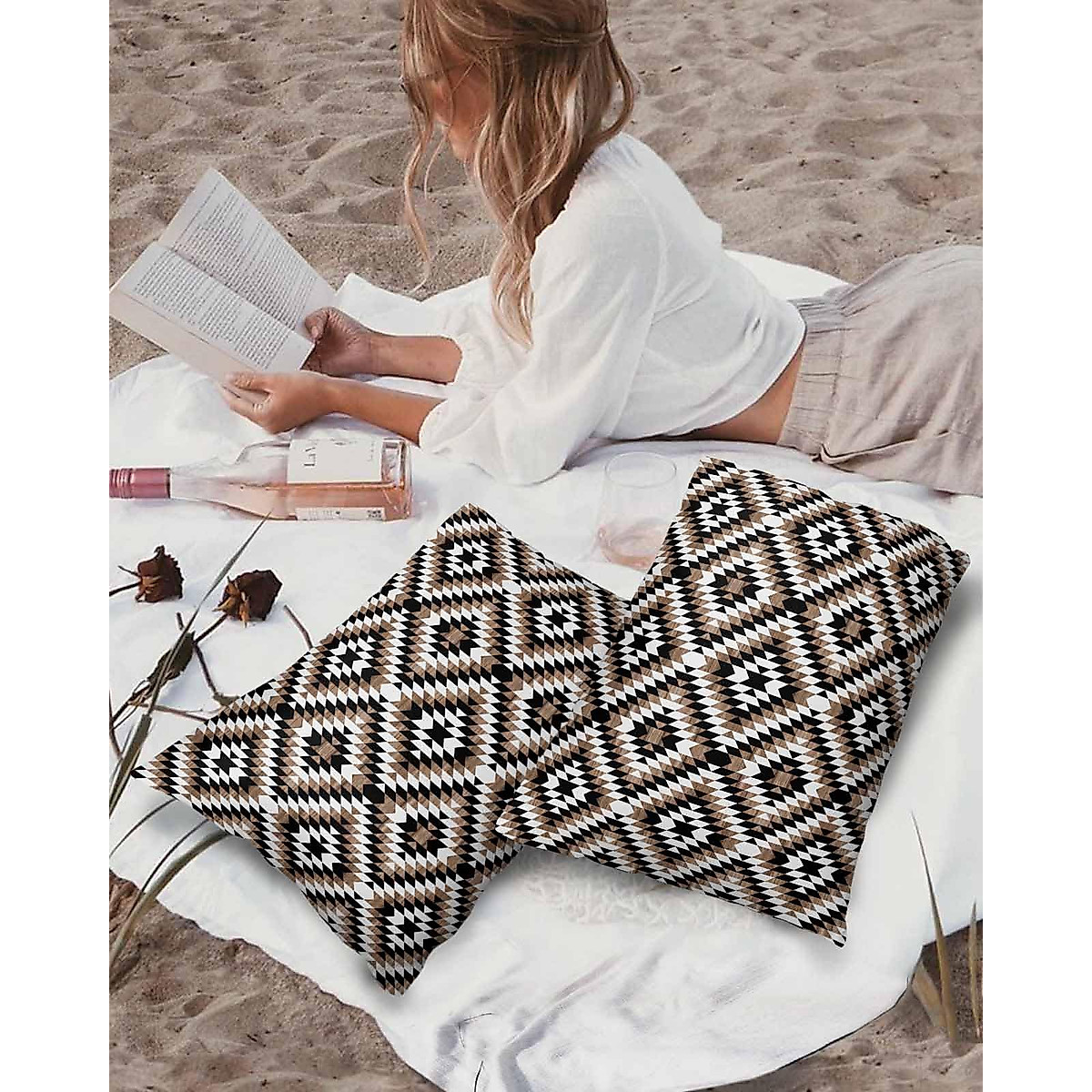 Brown Black Outdoor Pillow Cover 12x20 Inch Cushion Sham Case, Waterproof Decorative Lumbar Throw Pillowcase for Outside Garden Patio Porch Couch Chair Tent Moroccan Southwestern Aztec Abstract Boho