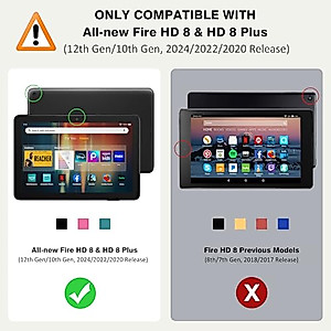MoKo Case Fits Amazon Kindle Fire HD 8 & 8 Plus Tablet (12th Generation/10th Generation, 2024/2022/2020 Release) 8", Slim Folding Stand Cover with Auto Wake/Sleep, Black