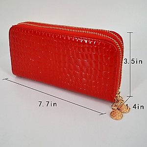 Aisi Women Patent Leather Clutch Wallet Phone Card Holder Organizer Ladies Purse (Red)