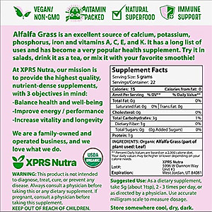 XPRS Nutra Organic Alfalfa Powder - Premium Vegan Alfalfa Supplement Rich in Calcium, Antioxidants, Vitamins - Farmer Alfalfa Supplement for Kids and Adults - Vegan Friendly Alfalfa Leaf (4 Ounce)