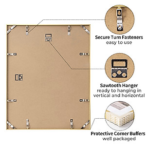 16x20 Metal Picture Frame with 11x14 Mat, Brushed Aluminum Finish, Tempered Glass Front, and Attached Hanging Hardware(Gold, Pack of 1)