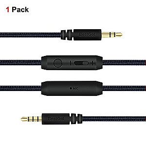 BESTGOT Audio Cable with Microphone Volume Control Aux Cord 3.5mm (4.3ft / 1.3m) for PS4 Controller, Headphones,Tablet,Computer, Laptop,Car,Mobile Phone and More (1-Pack Black)