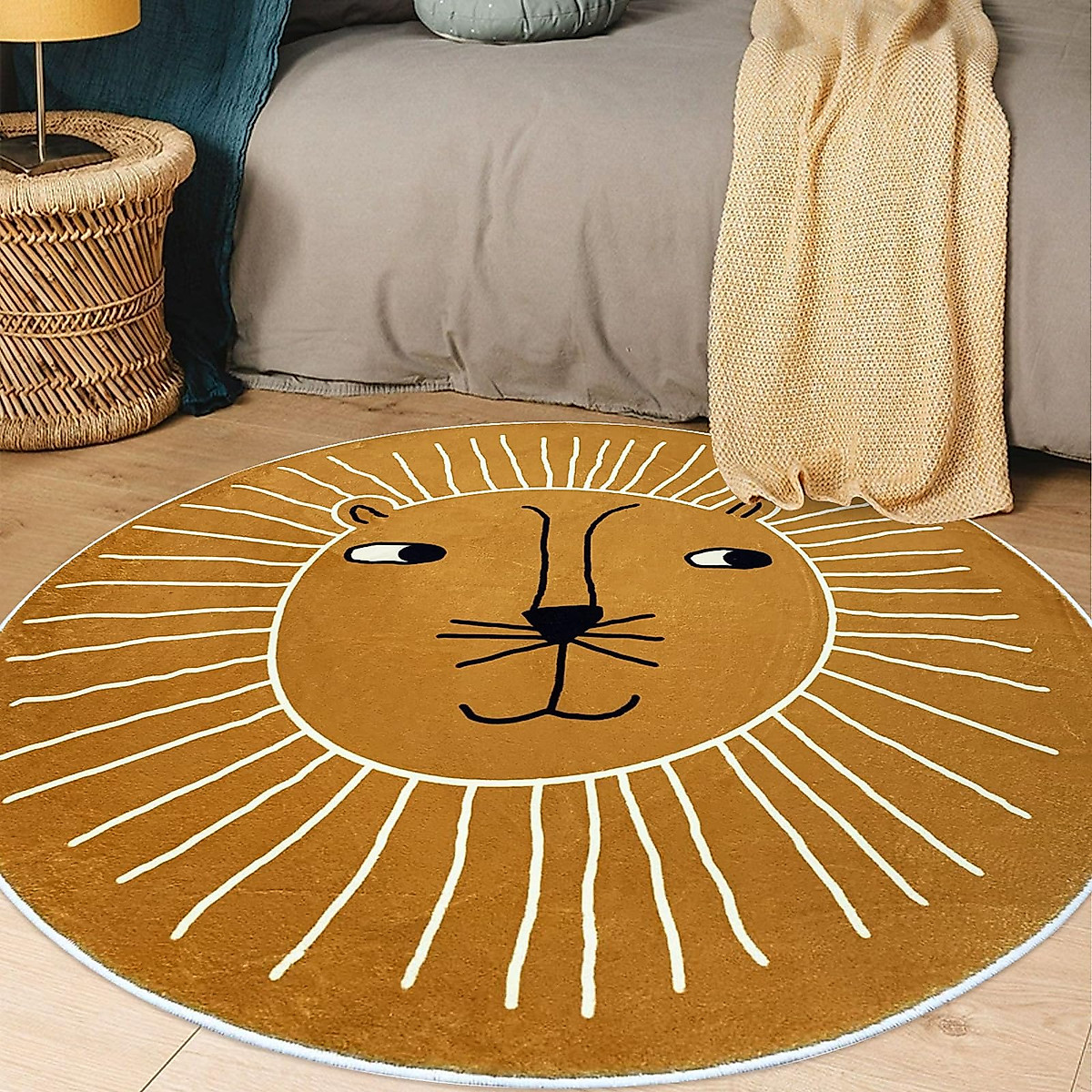 USTIDE Kids Play Mat 4Ft, Round Lion Play Rug Non Slip Kids Round Rug Soft Kids Rug Floor Carpet for Bedroom Playroom Nursery Rug Decor