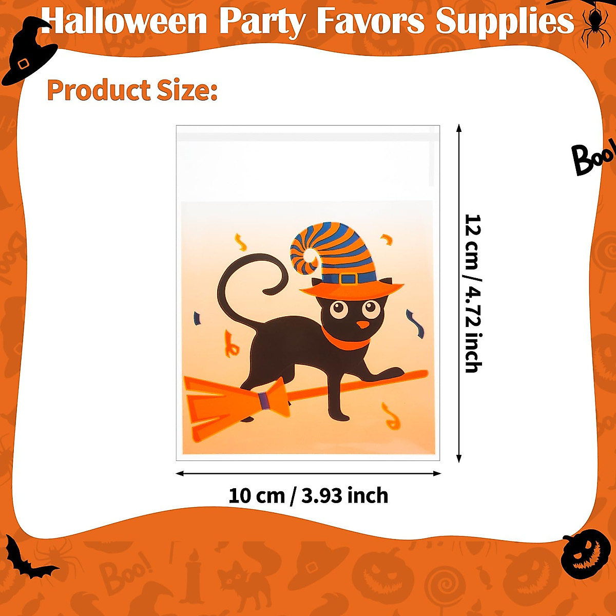 GOMANCHE 200pcs Halloween Treat Bags - Self-Adhesive Clear Cookie Bags Halloween Cellophane Candy Bags for Kids' Candy Party Favors, Snacks & Gifts, 6 Assorted Styles