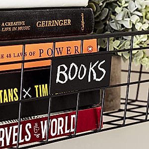 Bee Home Industrial Style Iron Wall Mounted Basket Organizer Storage Shelf, 4 Baskets, with Chalkboard Labels