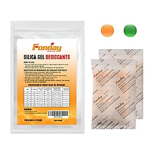 100Gram [4 Packets] Fonday Rechargeable Silica Gel Desiccant Packets Food Grade Fast Reactivate Desiccant Bags Moisture Indicating Orange to Green