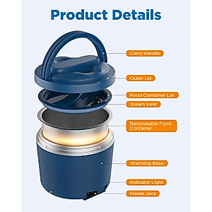 Hugmazing Electric Lunch Box Food Warmer - 105W Fast Heating Lunch Box with Dual 27-Ounce SS Containers - 110V Portable Food Heater for Travel, Office, & On-the-Go - Perfect for Men, Women, Adults