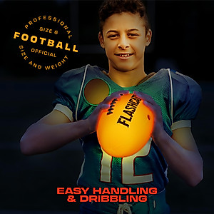 Light Up Football - Glow in the Dark Ball - NO 6 - Outdoor Sports Birthday Gifts for Boys 8-15+ Year Old - Kids Teenage Youth Easter Gift Ideas Activity - Boy Toys Stuff Ages 8 9 10 11 12 13 14 15