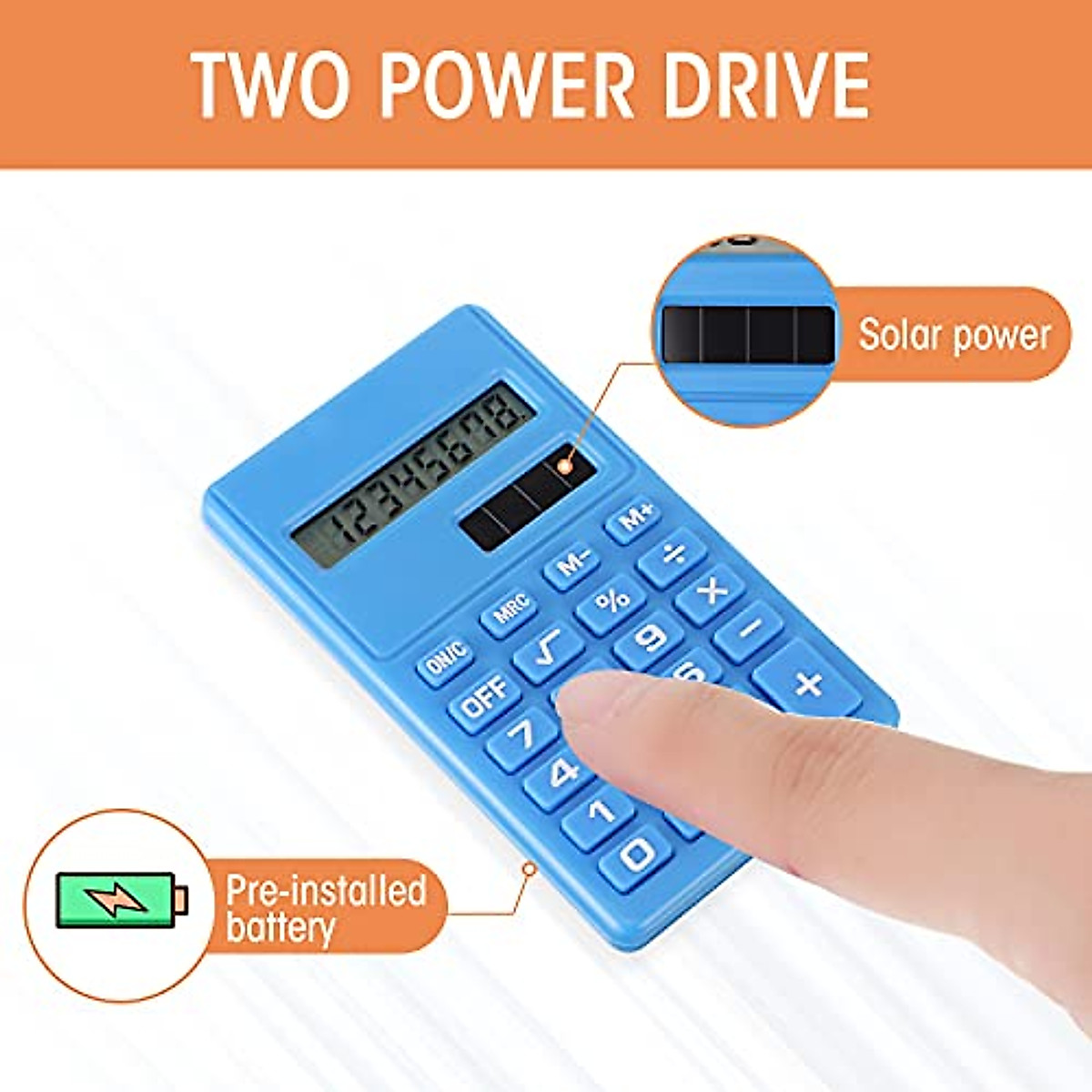 3 Pieces Mini Digital Desktop Calculator with 8-Digit LCD Display Standard Function Electronic Pocket Size Calculator for School, Office and Home, Blue Orange Green