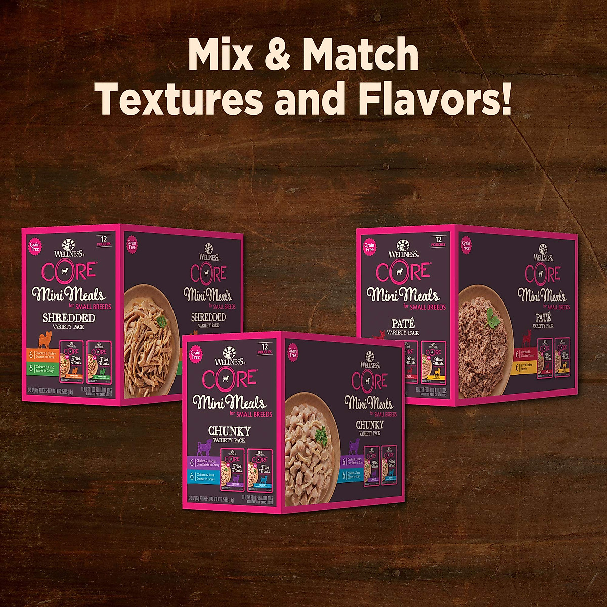 Wellness CORE Natural Grain Free Small Breed Mini Meals Pate Variety Pack, 3-Ounce (Pack of 12)