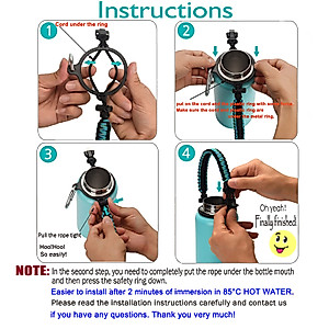 Paracord Handle Strap and Boot for Hydro Flask Wide Mouth Water Bottles,Durable Carrier with Safety Ring and Carabiner (Black White Spots)/Black, 32oz-40oz