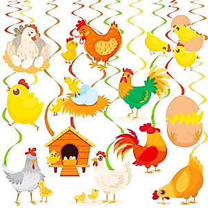 Chicken Hanging Swirls Chicken Party Hanging Ceiling Decorations Chicken Birthday Party Supplies Chicken Theme Swirl Streamers for Farm Chick Baby Shower Decorations