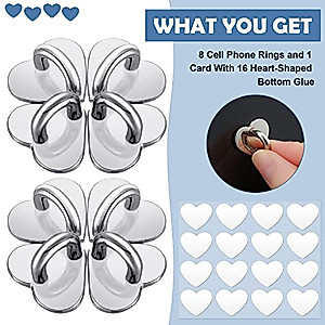 8 Pcs Cell Phone Finger Ring Adhesive Metal Phone Finger Grip Loop Stand Heart Grip Holder Phone Charm Hook for DIY Hanging Supplies (Silver)