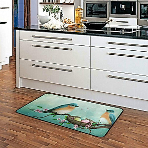 MOYYO Kitchen Mat Easter Eggs Blue Birds Kitchen Rug Mat Anti-Fatigue Comfort Floor Mat Non Slip Oil Stain Resistant Easy to Clean Kitchen Rug Bath Rug Carpet for Indoor Outdoor Doormat