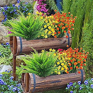 Camlinbo 15 Bundle Artificial Flowers Outdoor Spring Summer Decorations Artificial Boston Fern UV Resistant Fake Plants Faux Plastic Flowers for Home Garden Outside Porch Decor Hanging Planters(Mixed)