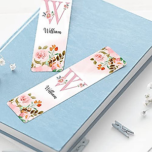 Personalized Bookmark Customized Name Initial Text Monogram Bookmarks Custom Flower Floral Markers Metal Ruler Ornament Gifts for Book Lovers Mom Dad Reader On Birthday Christmas Day, Multicolored