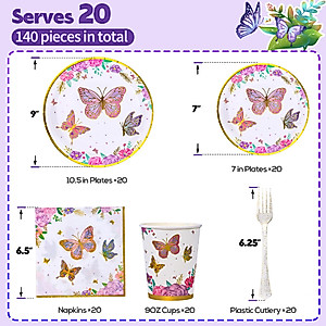 Decodinli Butterfly Party Supplies, Butterfly Birthday Party Decorations, Butterflies Plates and Napkins, Butterfly Fairy Themed Birthday Party, Baby shower Plates, Cups and Tableware Set Serves 20