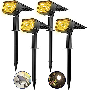 LOONHIM Solar Spot Lights Outdoor Garden IP65 Waterproof, 45 LEDs USB & Solar Powered Landscape Spotlight, 3 Modes Warm White Auto ON/Off House Lights, Bright Lighting for Yard, Tree, Flagpole, 4 Pack
