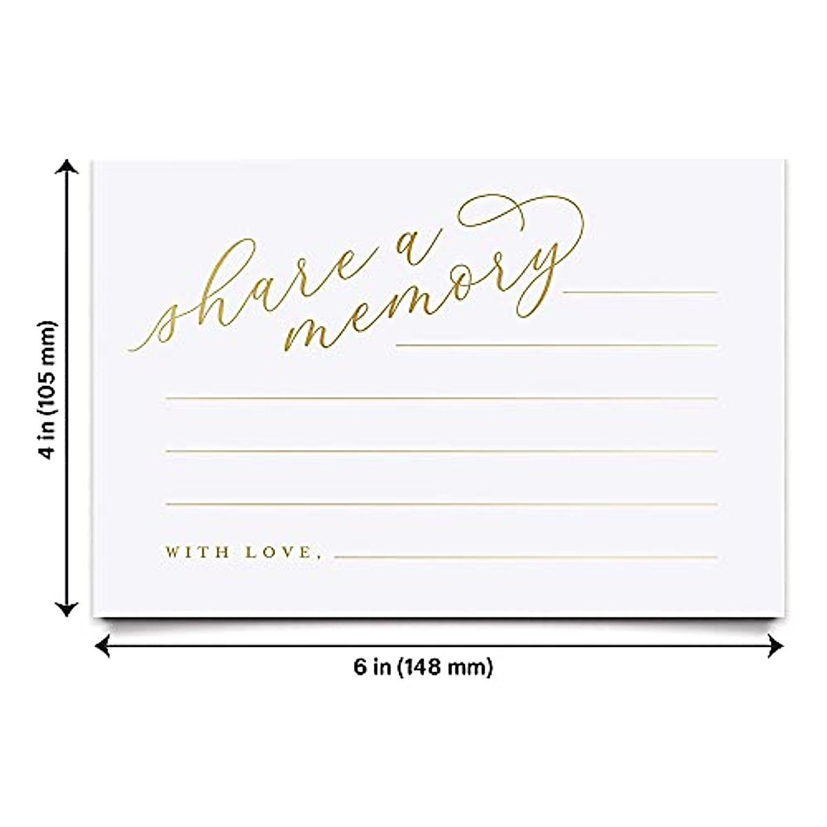 Bliss Collections Share a Memory Cards, Gold Foil, Cards for Weddings, Showers, Birthdays, Celebration of Life, Funeral, Retirement, Going Away and Graduation Memories, 4"x6" (Pack of 50)