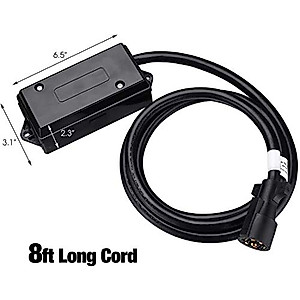 Miady Heavy Duty 7 Way Plug Inline Trailer Cord with 7 Gang Junction Box - 8 Feet, Trailer Plug with Weatherproof Junction Box