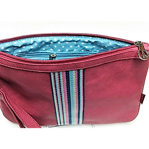 Bungalow360 Original Vegan Leather Striped Pouch Wristlet (Rose)