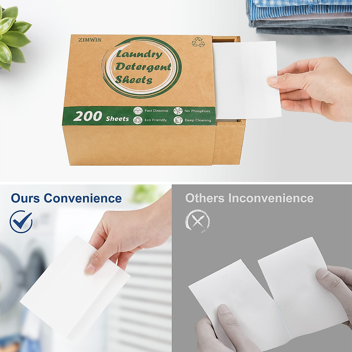 Zimwin Laundry Detergent Sheets, 200 Count, Fragrance Free, Eco-Friendly, Plastic-Free, Hypoallergenic, Liquidless Washing Supplies for Dorm Travel Camping