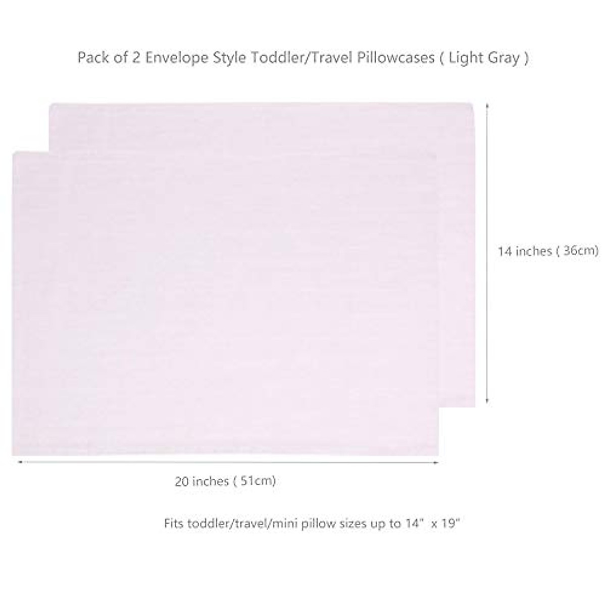 Belsden 600TC Cotton Toddler Pillowcase, 2 Pack Travel Pillow Case with Envelope Closure, 14x20in, Breathable Soft Moisture Wicking Pillow Covers Fit Small Pillow up to 14x19in, Light Gray